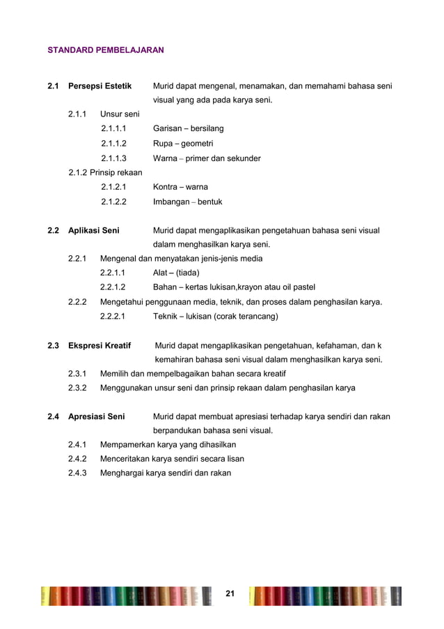 Panduan pengajaran seni visual tahun 1 | PDF