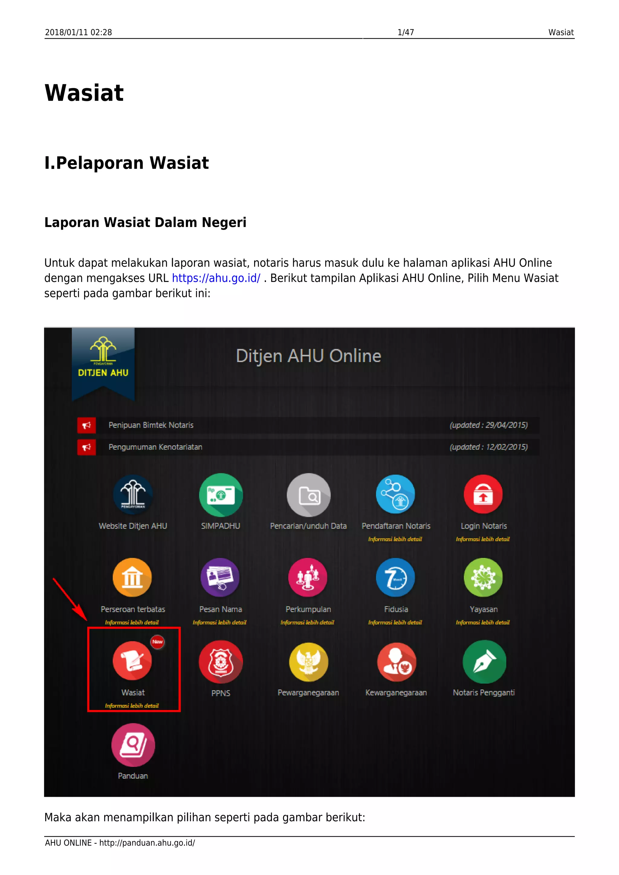 Panduan Penggunaan Aplikasi Wasiat | PDF
