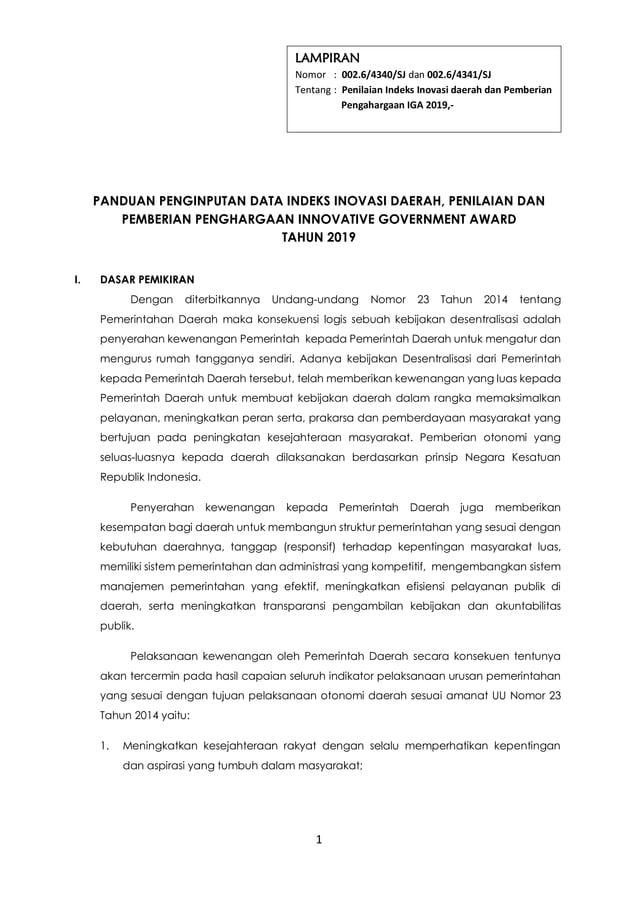 Panduan pengisian indeks inovasi daerah | PDF