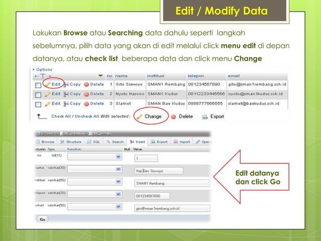 Panduan pengolahan database dengan phpmyadmin | PPTX