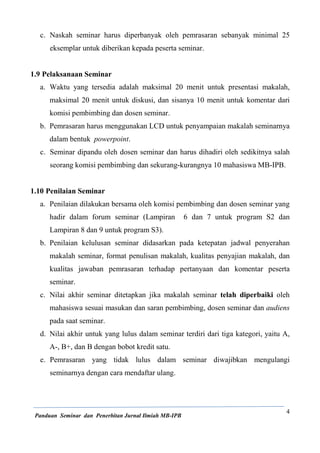 PANDUAN SEMINAR DAN PENERBITAN JURNAL ILMIAH MB-IPB (PROGRAM MAGISTER ...