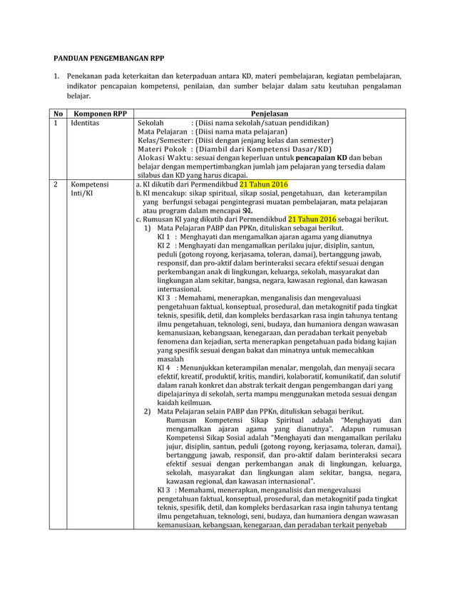 Panduan penyusunan rpp revisi 2017 | PDF