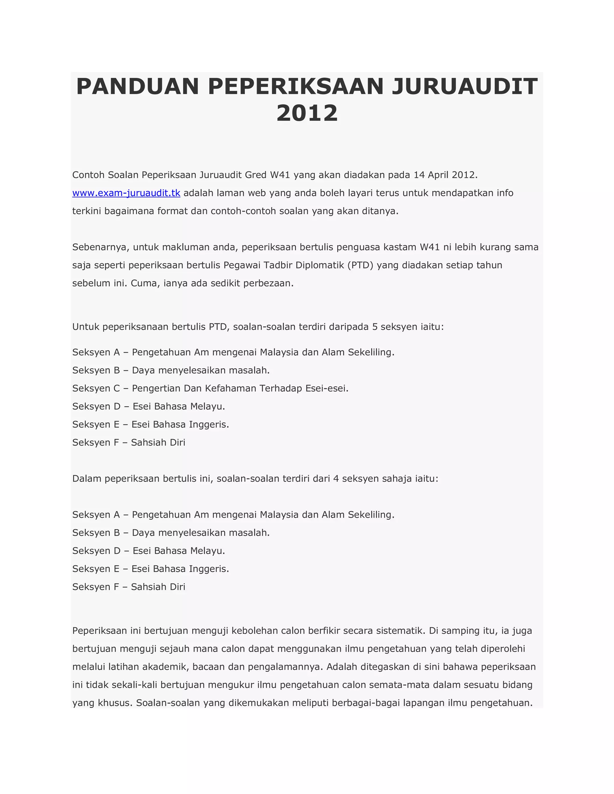 Panduan peperiksaan juruaudit 2012 | PDF