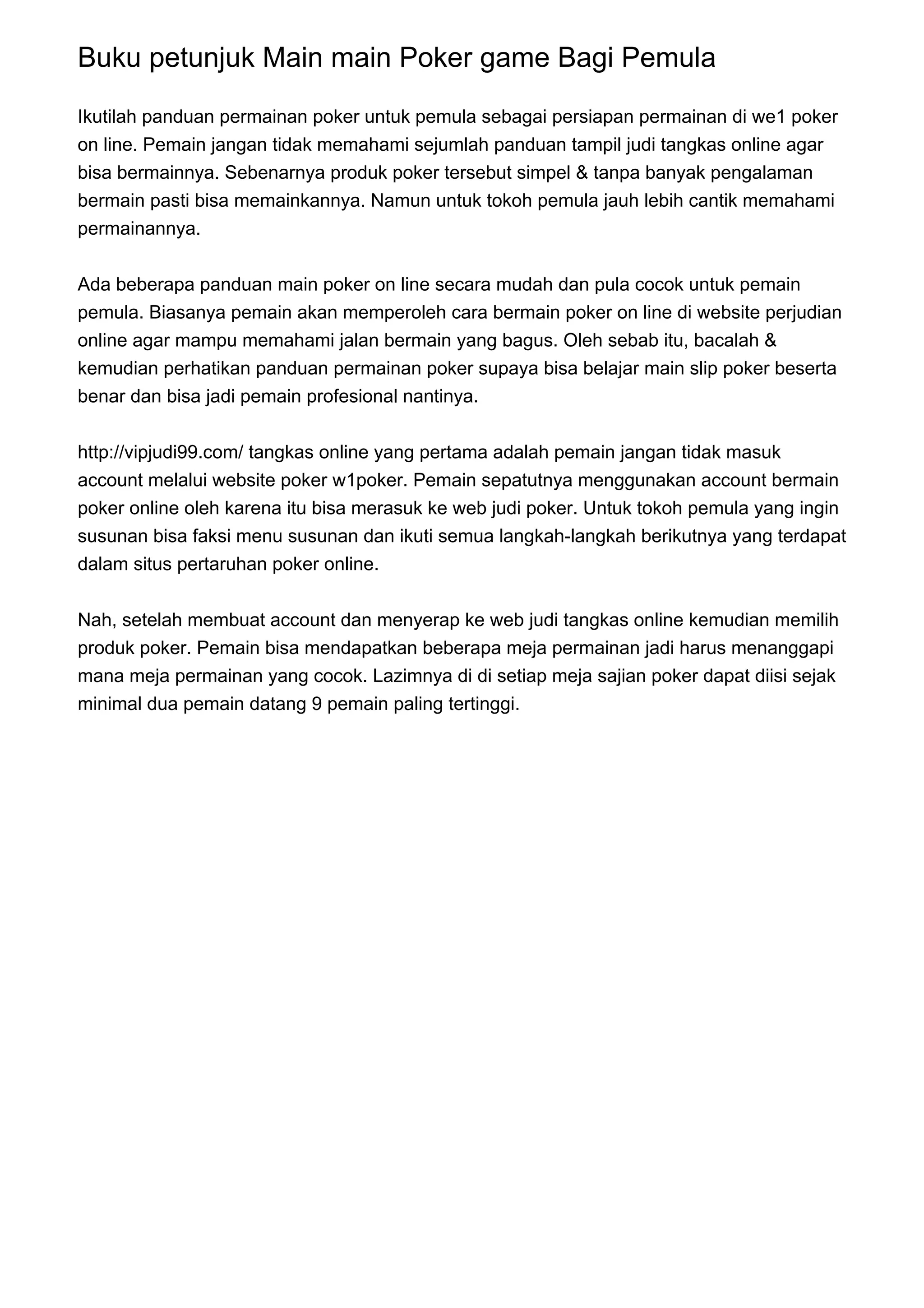 Buku petunjuk Main main Poker game Bagi Pemula | PDF