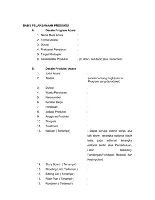 PANDUAN PRODUCTION BOOK By Miss Astrid | DOC