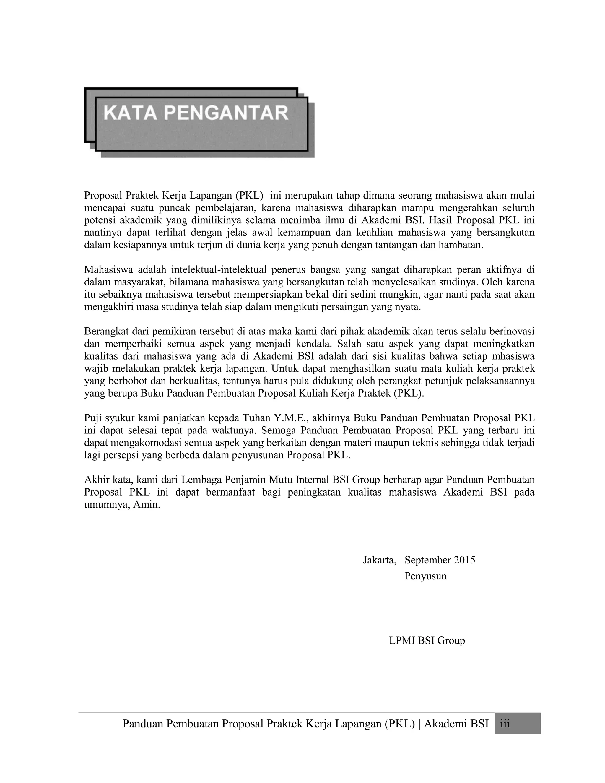 Panduan proposal pkl bsi 2015 | PDF