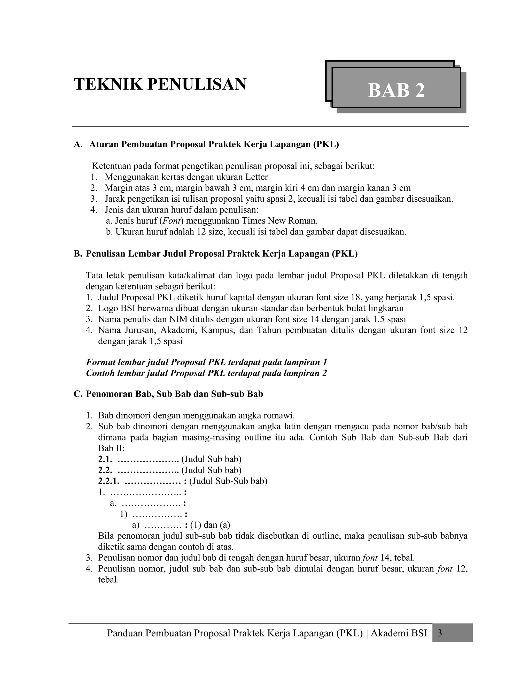 Panduan proposal pkl bsi 2015 | PDF