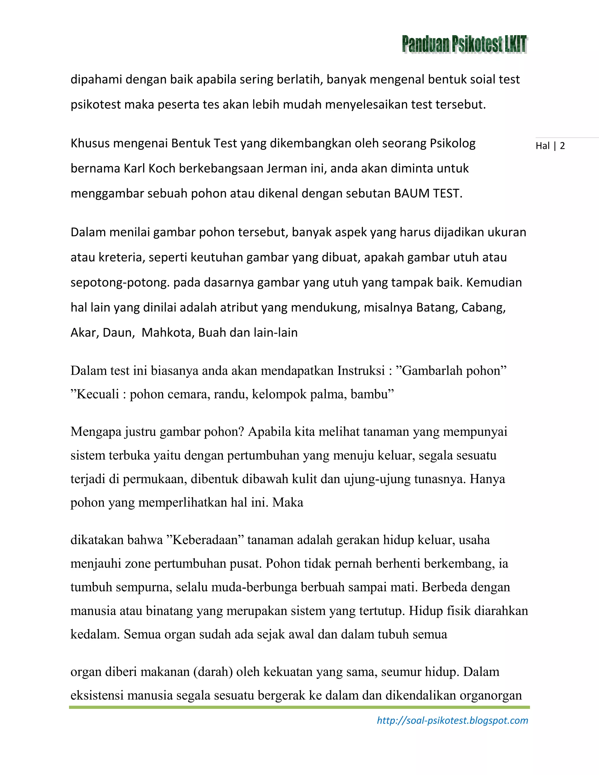 Panduan psikotestlkitbaumtest | PDF