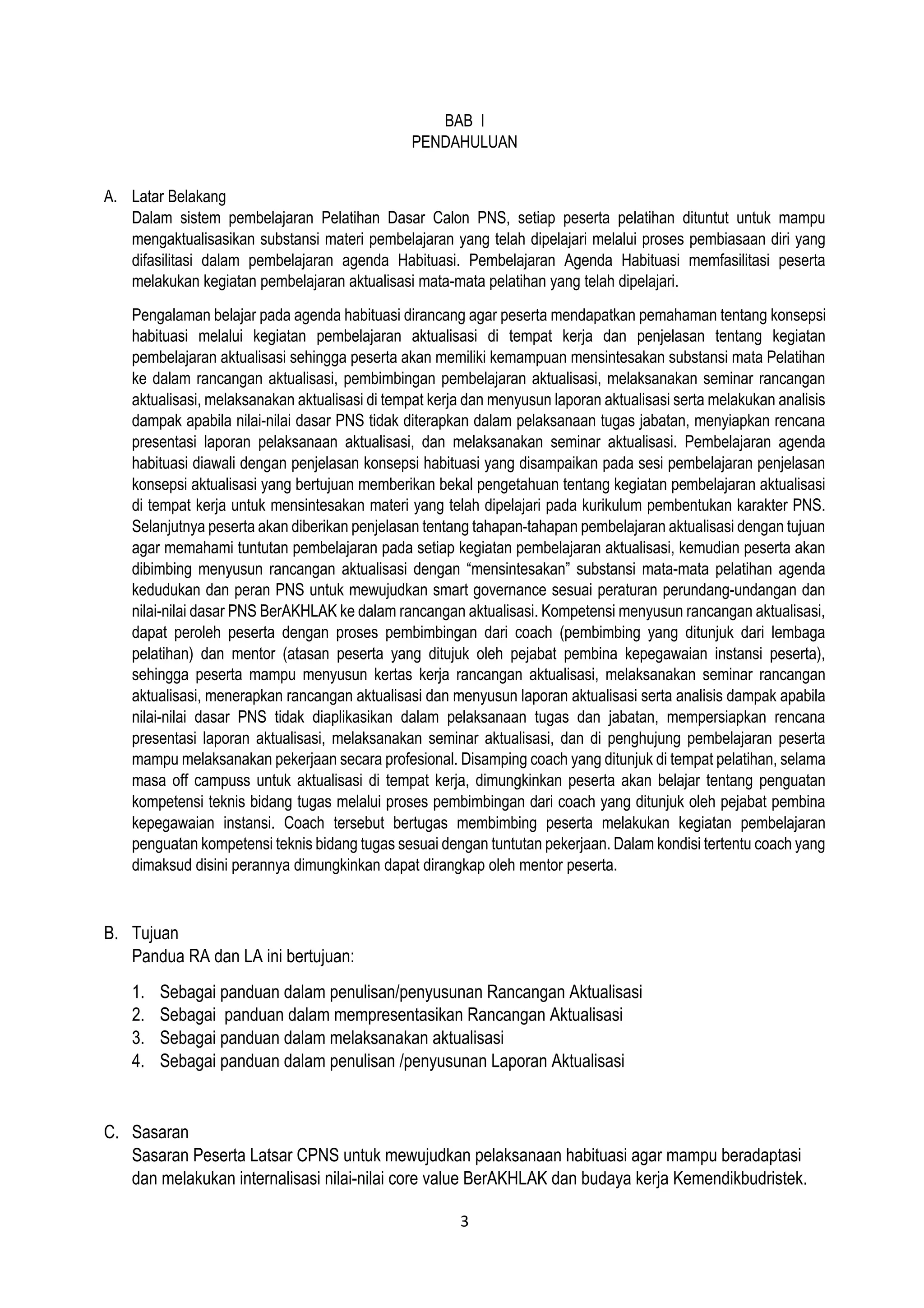 PANDUAN RANCANGAN AKTUALISASI LATSAR 2024 | PDF