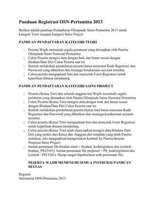 Panduan registrasi osn 2013 | PDF