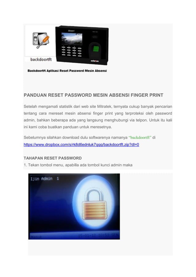 Panduan Reset Password Mesin Absensi Finger Print Pdf