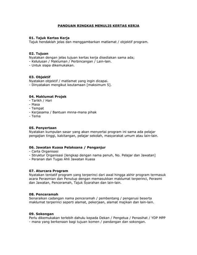 Panduan ringkas menulis kertas kerja | DOC
