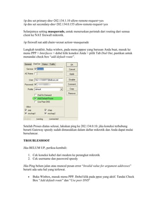 Panduan Setting DialUp Speedy dengan MikroTik | DOC