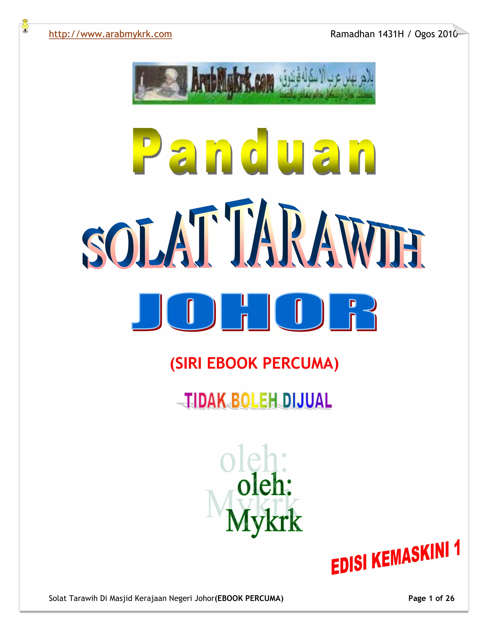 Panduan Solat Tarawih Lengkap Negeri Johor | PDF