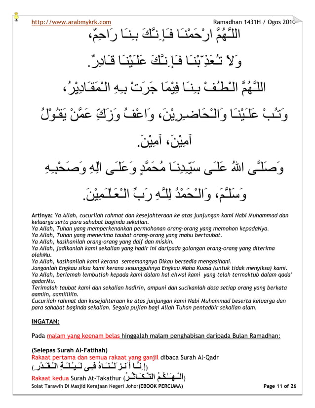 Panduan Solat Tarawih Lengkap Negeri Johor | PDF