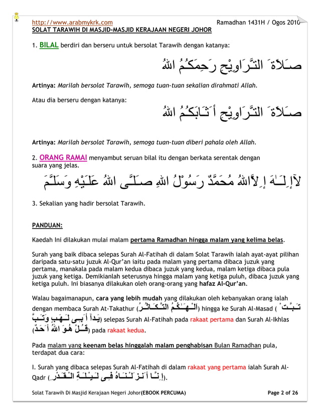 Panduan Solat Tarawih Lengkap Negeri Johor | PDF