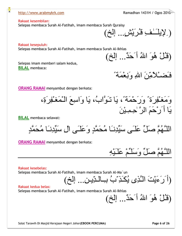 Panduan Solat Tarawih Lengkap Negeri Johor | PDF