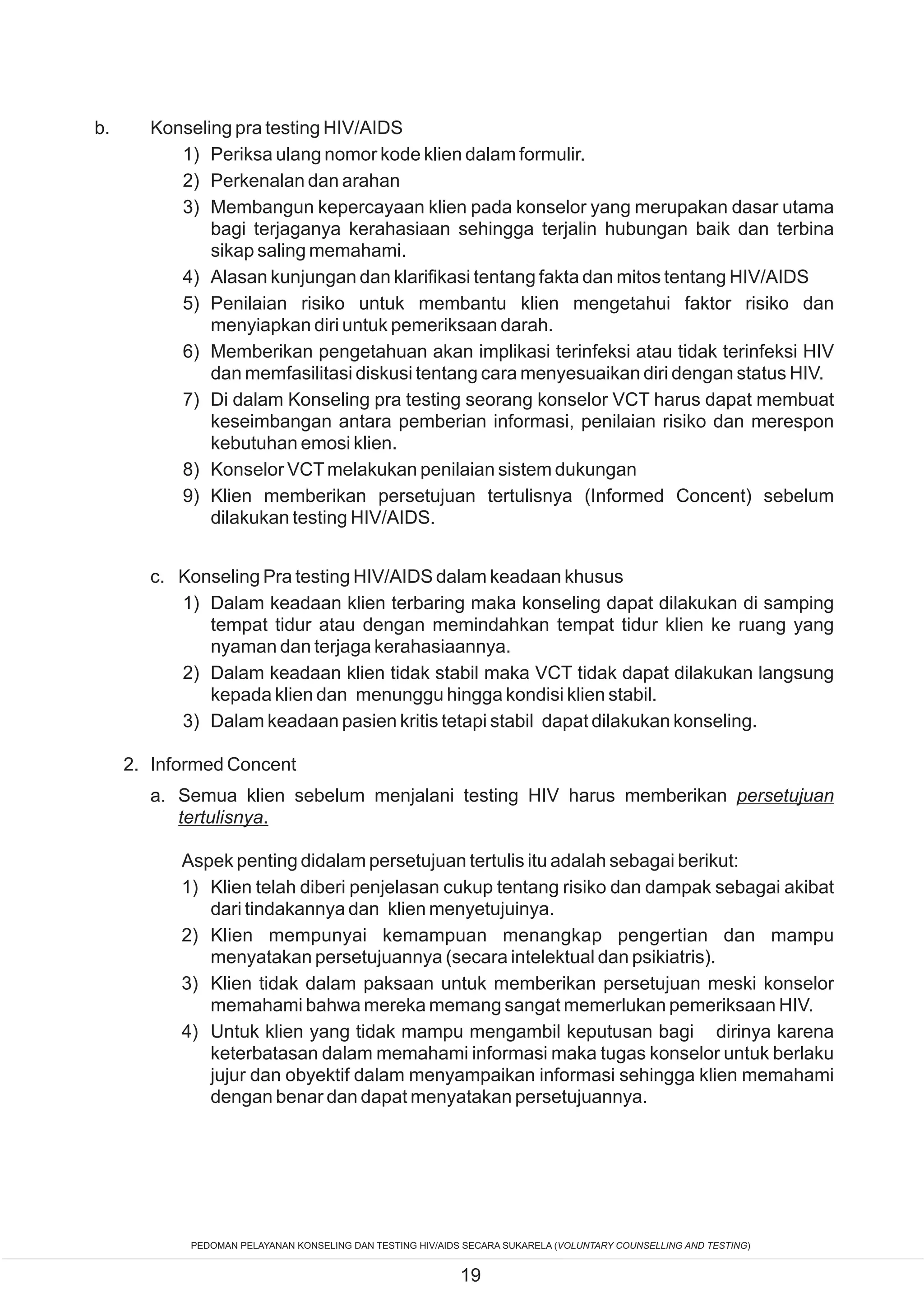 Juknis HIV: Panduan VCT | PDF