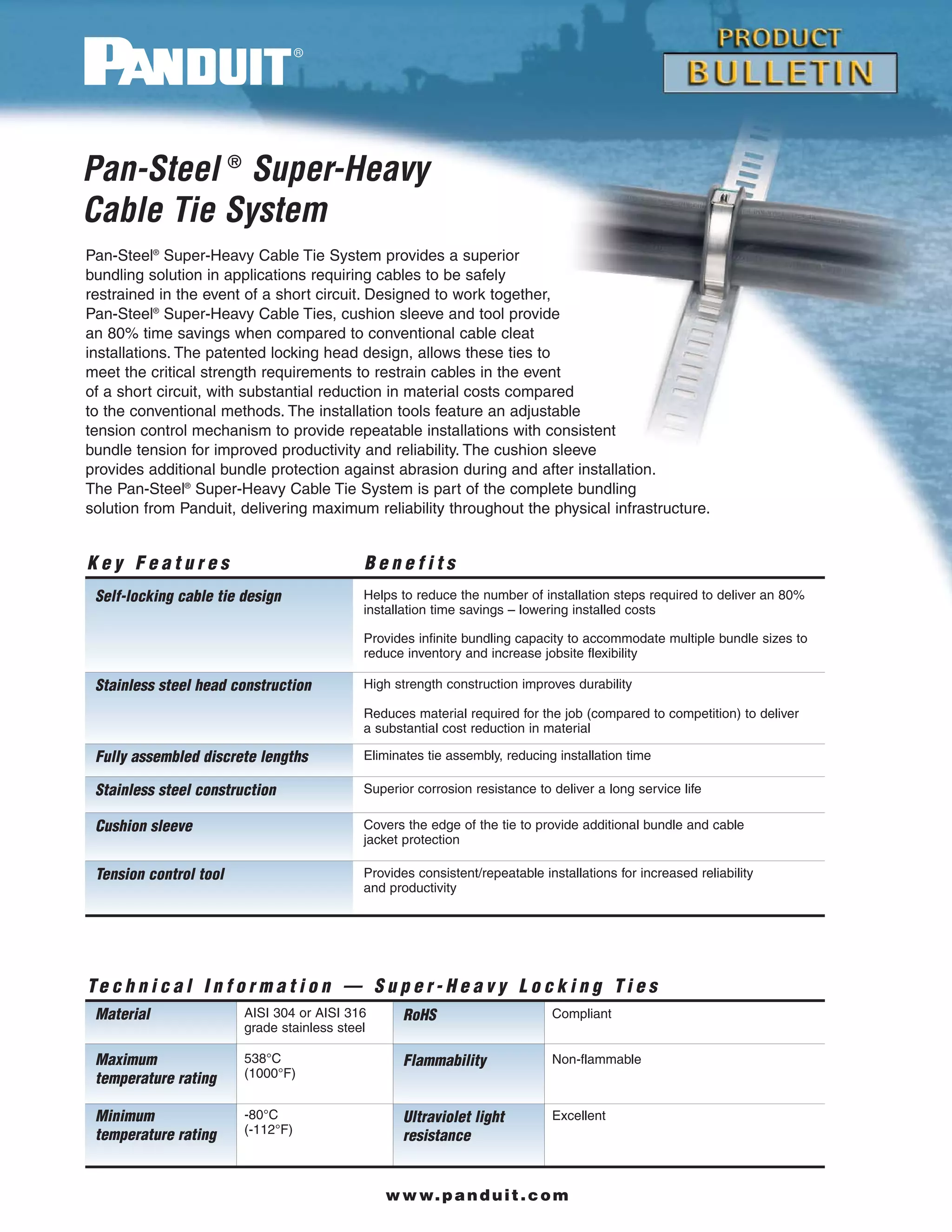 Panduit Pan-Steel Super-Heavy Stainless Steel Cable Tie System | PDF
