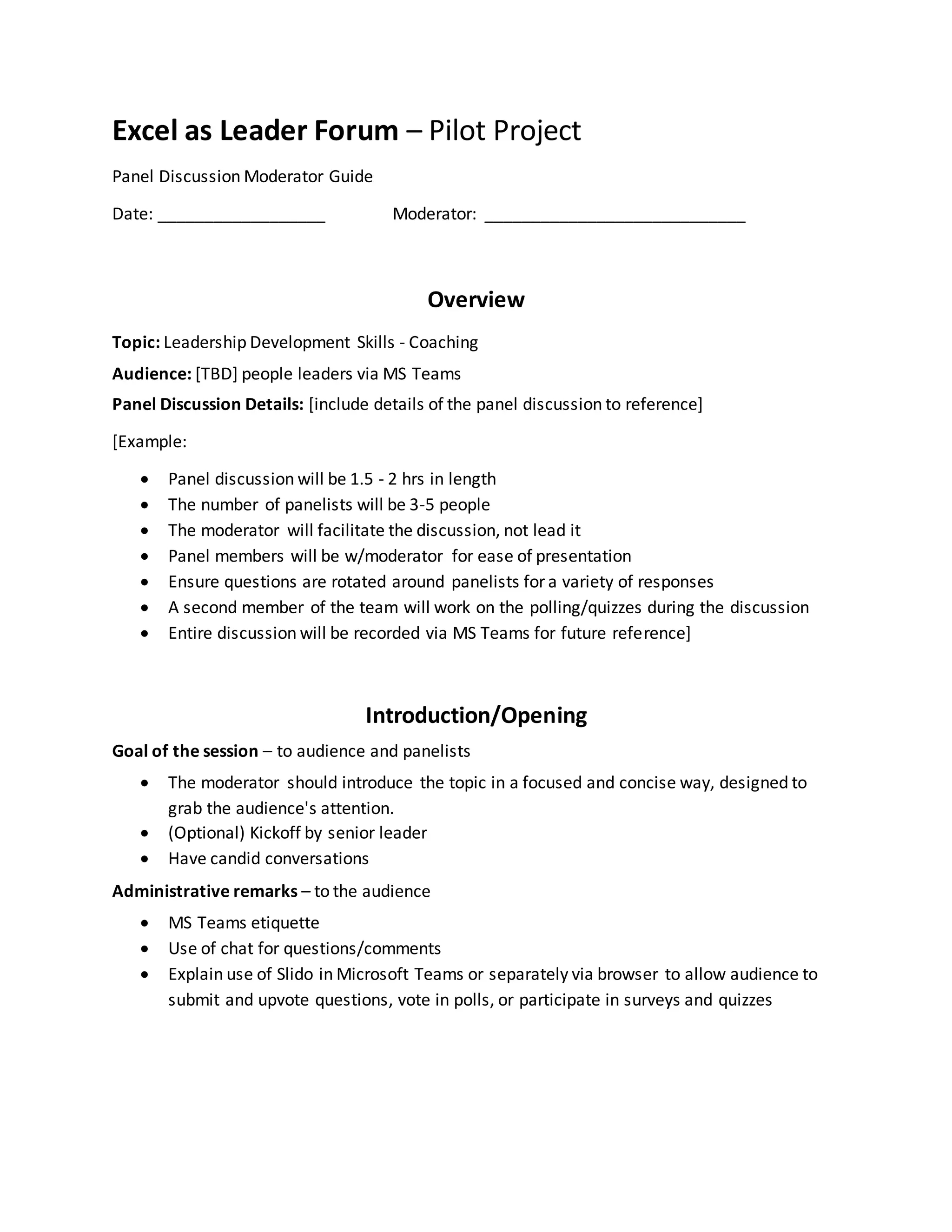 Panel Discussion Moderator Guide - Nationwide | DOCX | Business Expos ...