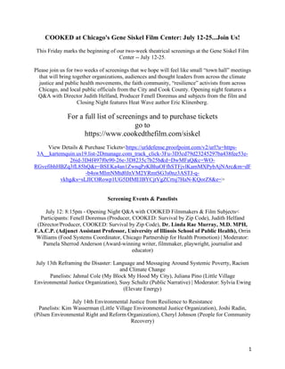 Chicago Panels Details COOKED documentary Film July 12-25, 2019 | PDF