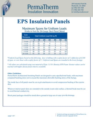Permatherm EPS Insulated Panels Maximum Spans for Uniform Loads | PDF