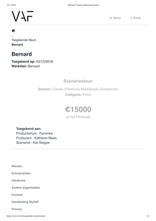 Panenka krijgt 15.000 euro van VAF voor Bernard | PDF