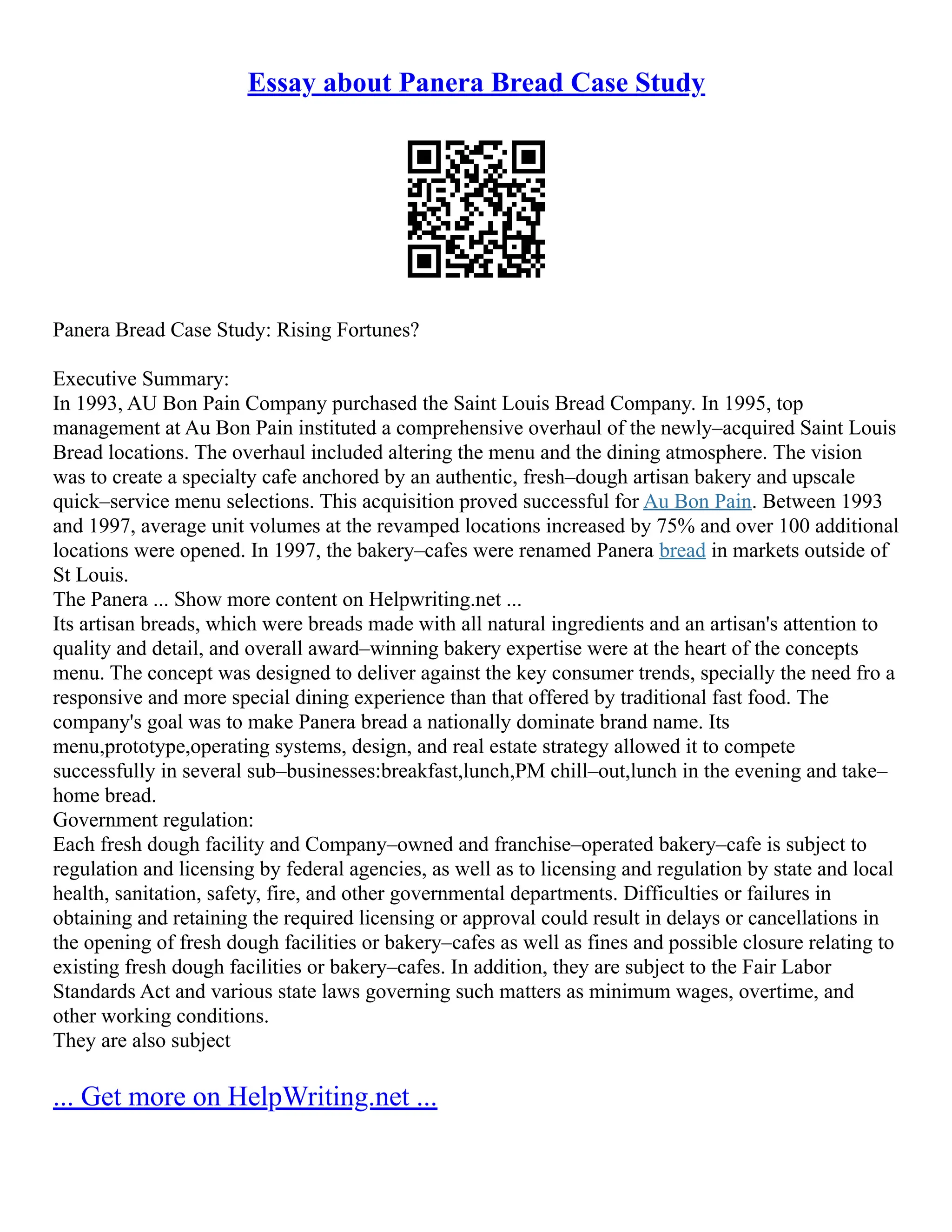 Panera Case Analysis | PDF