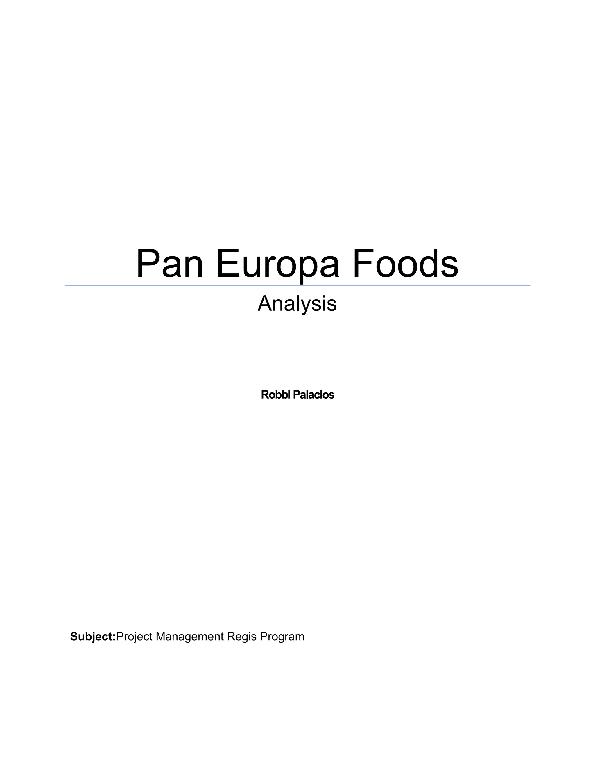 Pan europa foods - Project Management | DOCX