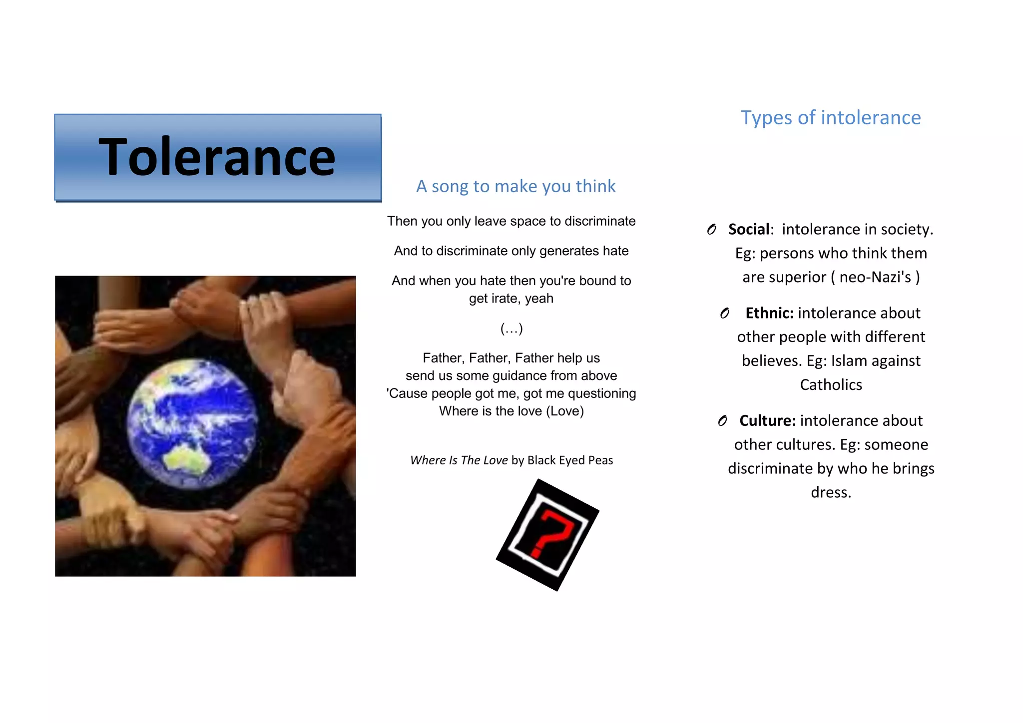 Tolerance | DOCX | Debated Sensitive Social Issues | Sensitive Topics