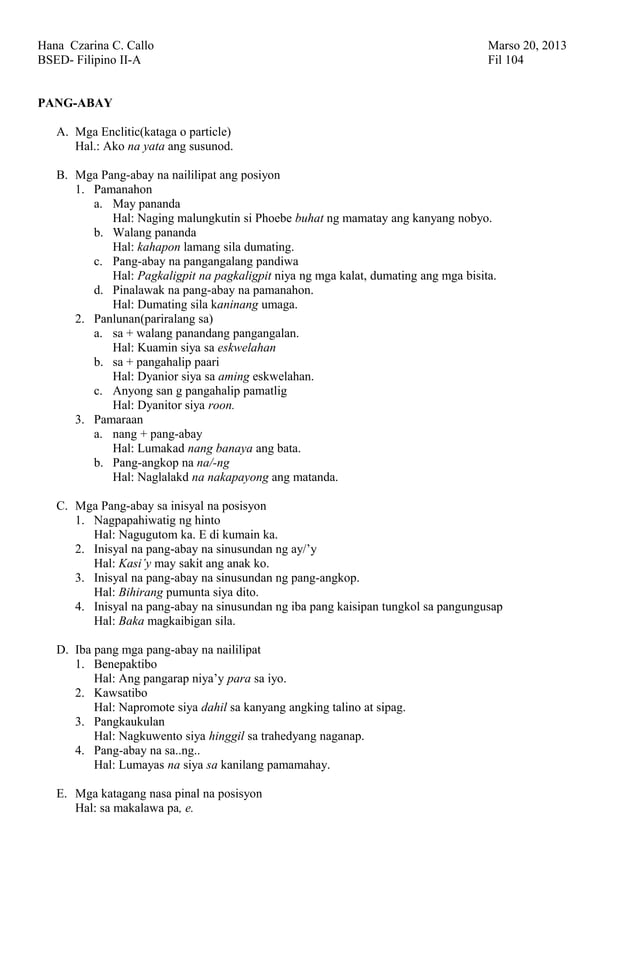 Pang abay sample | PDF