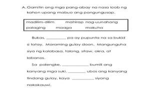 Pang-abay Worksheet.pptx sa filipino 5 week 1 | PPTX