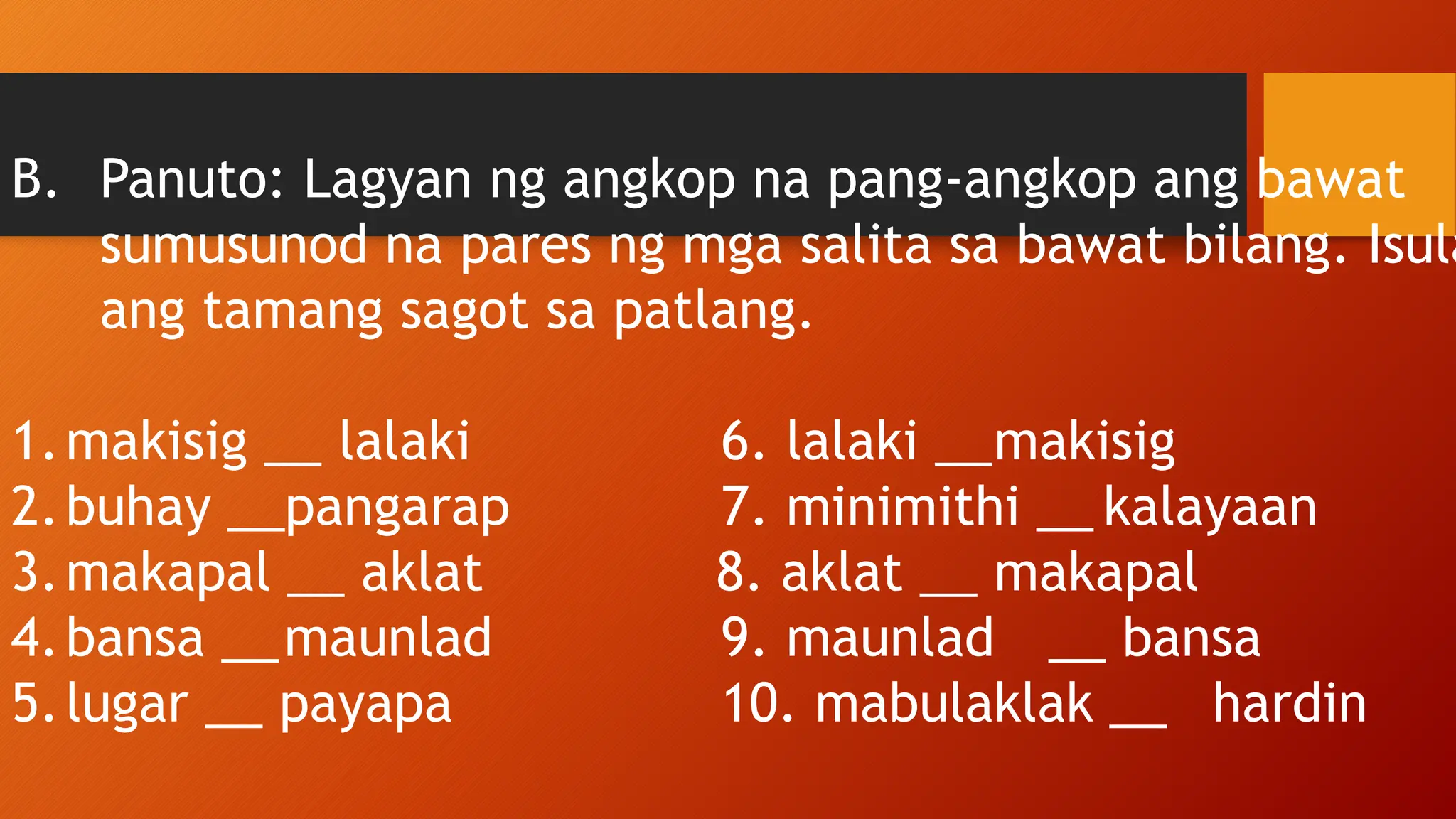 Ang pang-angkop ay mga salitang ginagamit natin sa pag-uugnay ng ...