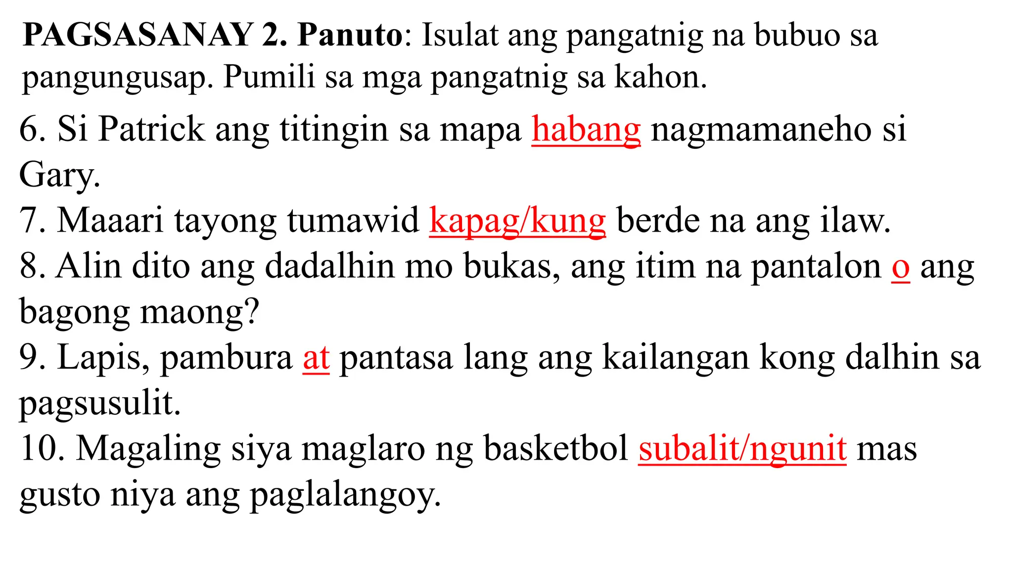 PANG ANGKOP AT PANGATNIG Filipino 6 Power Point | PPTX