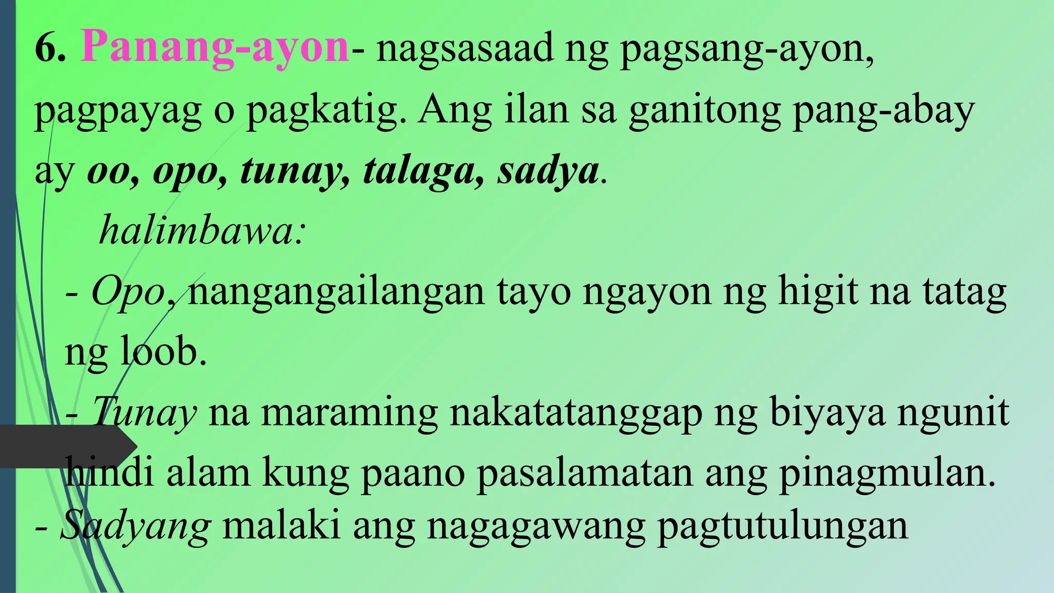 kahulugan ng pang-abay mga uri ng pang-abay at mga halimbawa ng pang ...