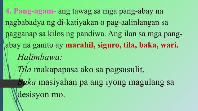 kahulugan ng pang-abay mga uri ng pang-abay at mga halimbawa ng pang ...