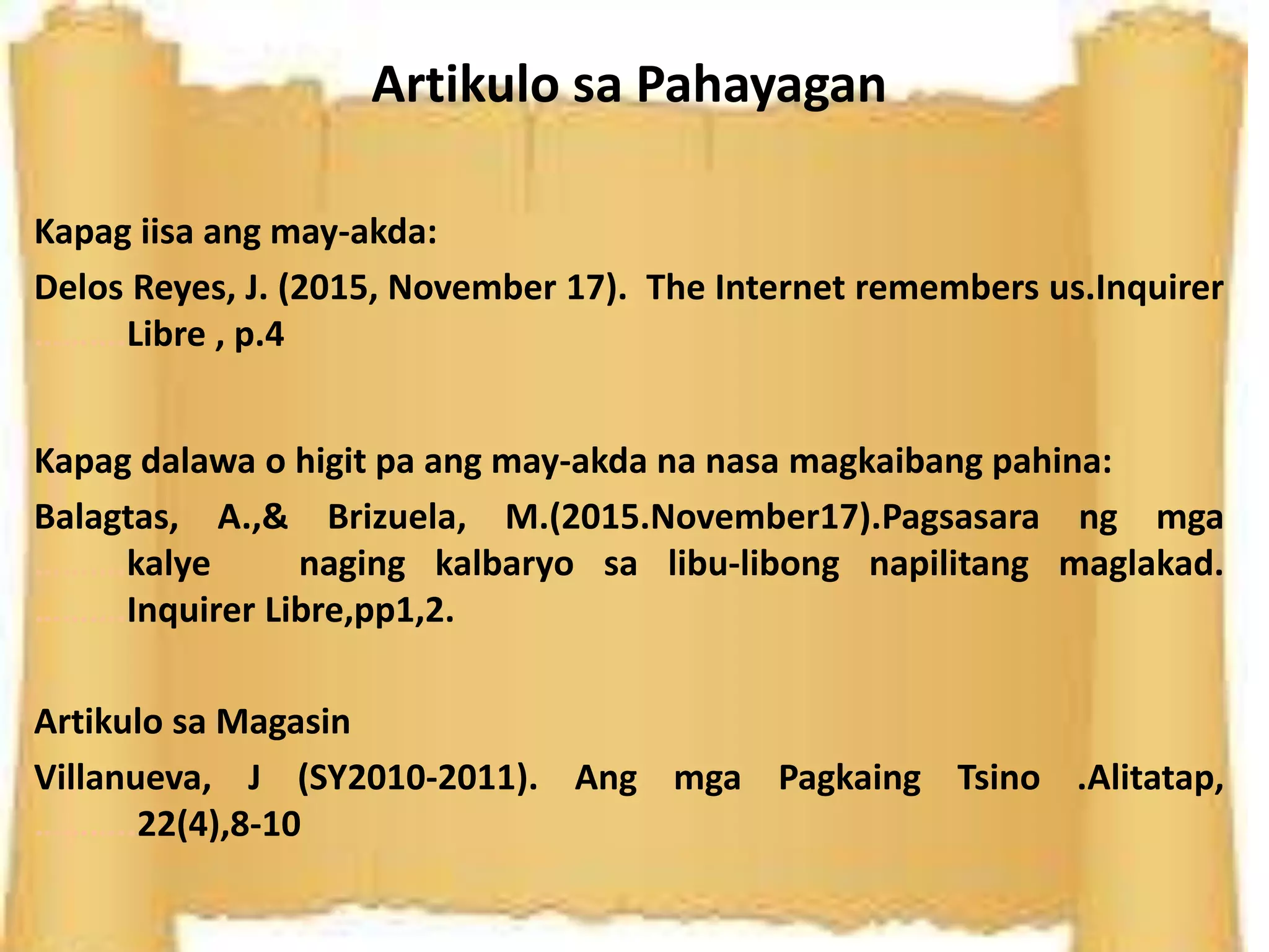 Pangkalahatang format sa pagtukoy ng sanggunian | PPTX