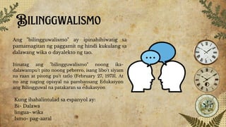 Ang Pagkilala sa Bilingguwalismo at Multilinggwalismo | PDF