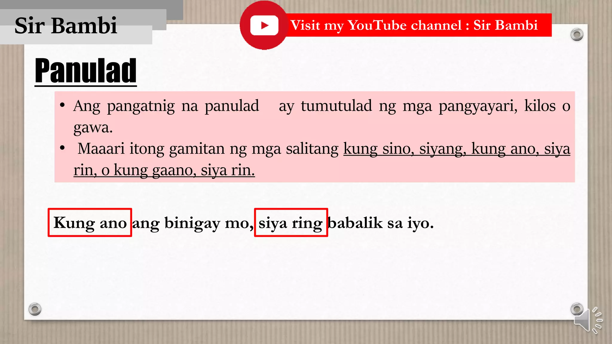 Pangngatnig || Panlinaw ||Panubali II Paninsay || Pamukod || Pananhi ...