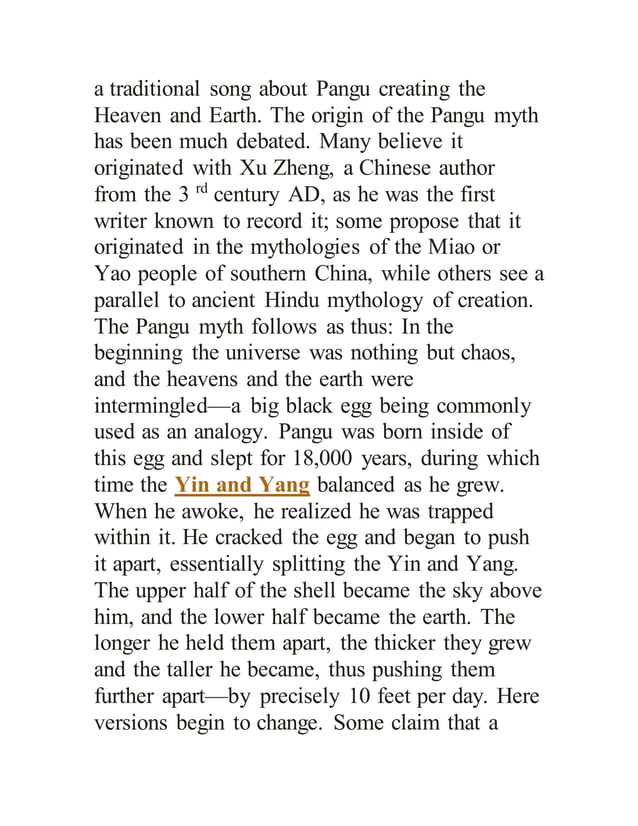 Pangu and the chinese creation story . | DOCX | Geology | Science
