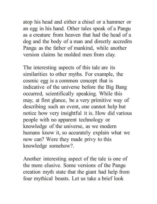 Pangu and the chinese creation story . | DOCX | Geology | Science