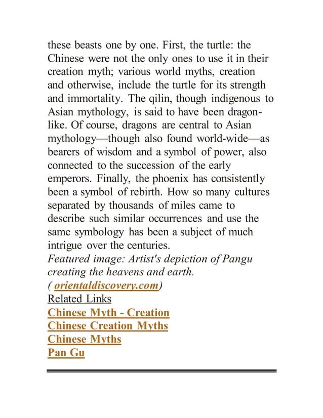 Pangu and the chinese creation story . | DOCX | Geology | Science