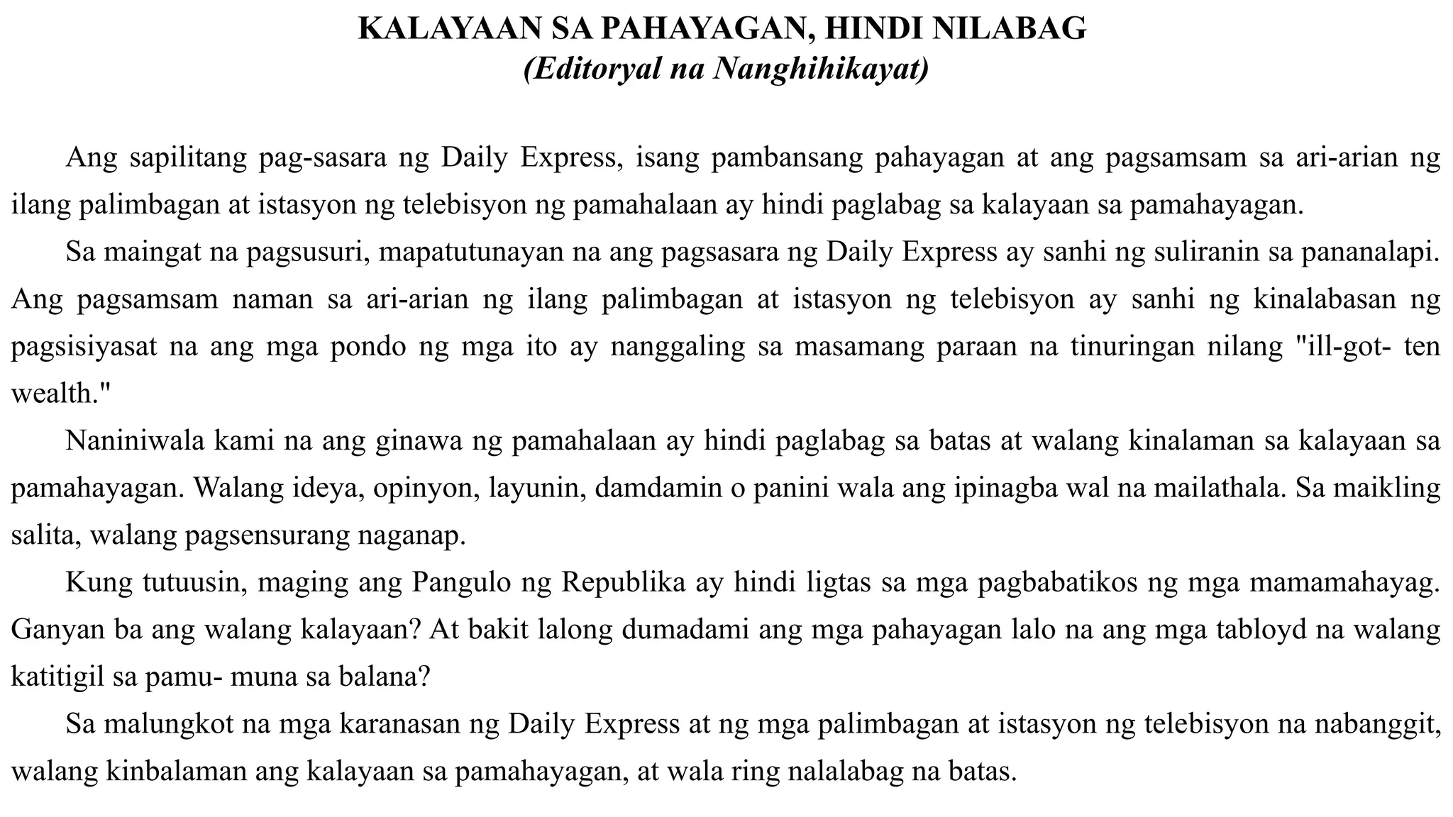 YUNIT V - PAGSULAT NG PANGULONG-TUDLING O EDITORYAL | PPTX