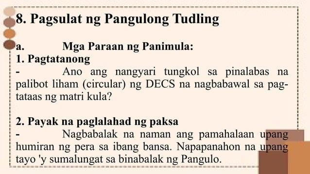 YUNIT V - PAGSULAT NG PANGULONG-TUDLING O EDITORYAL | PPTX