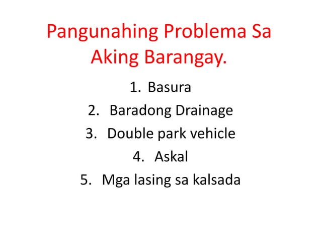 Pangunahing problema sa aking barangay | PPTX