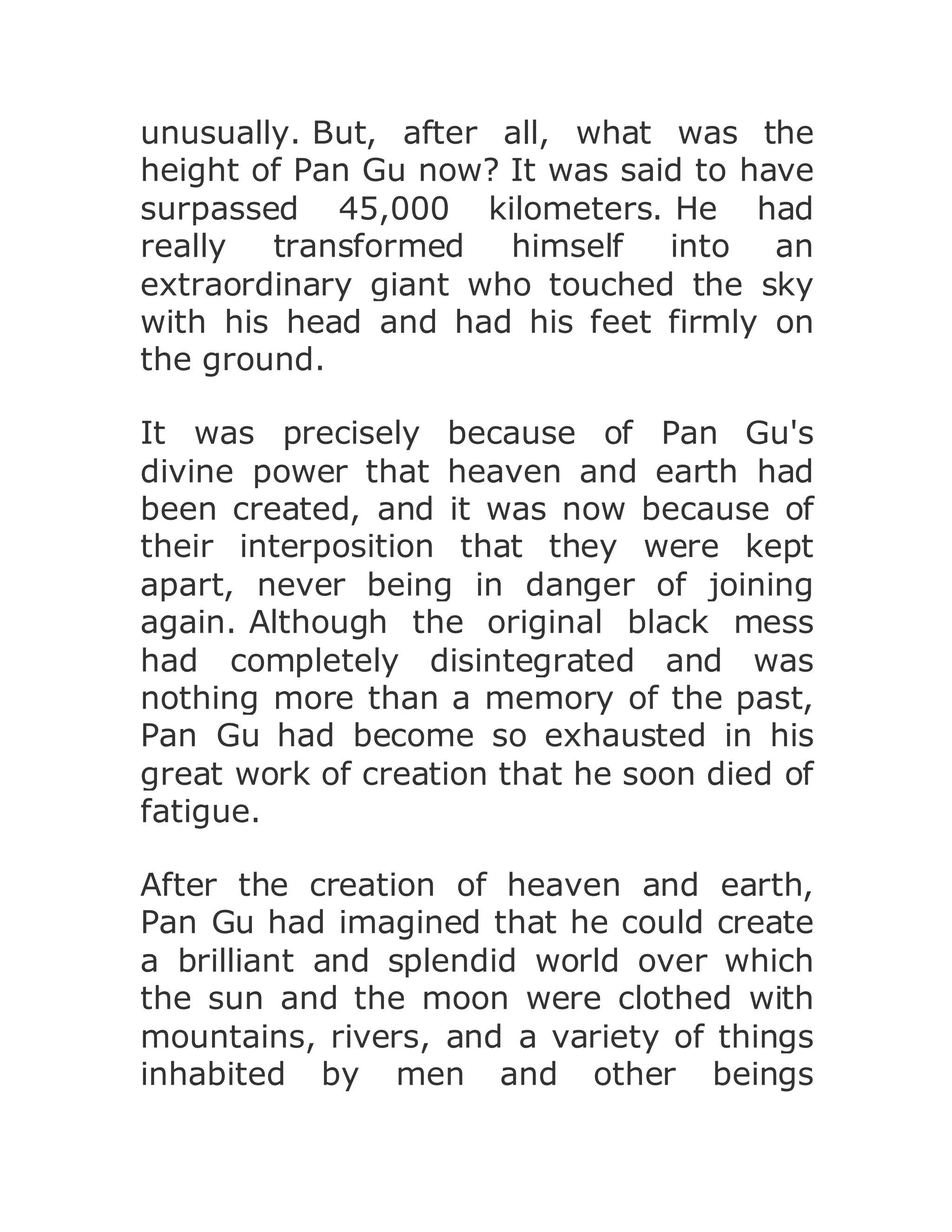 Pan gu, the creator of the universe chinese myth of creation . | DOCX
