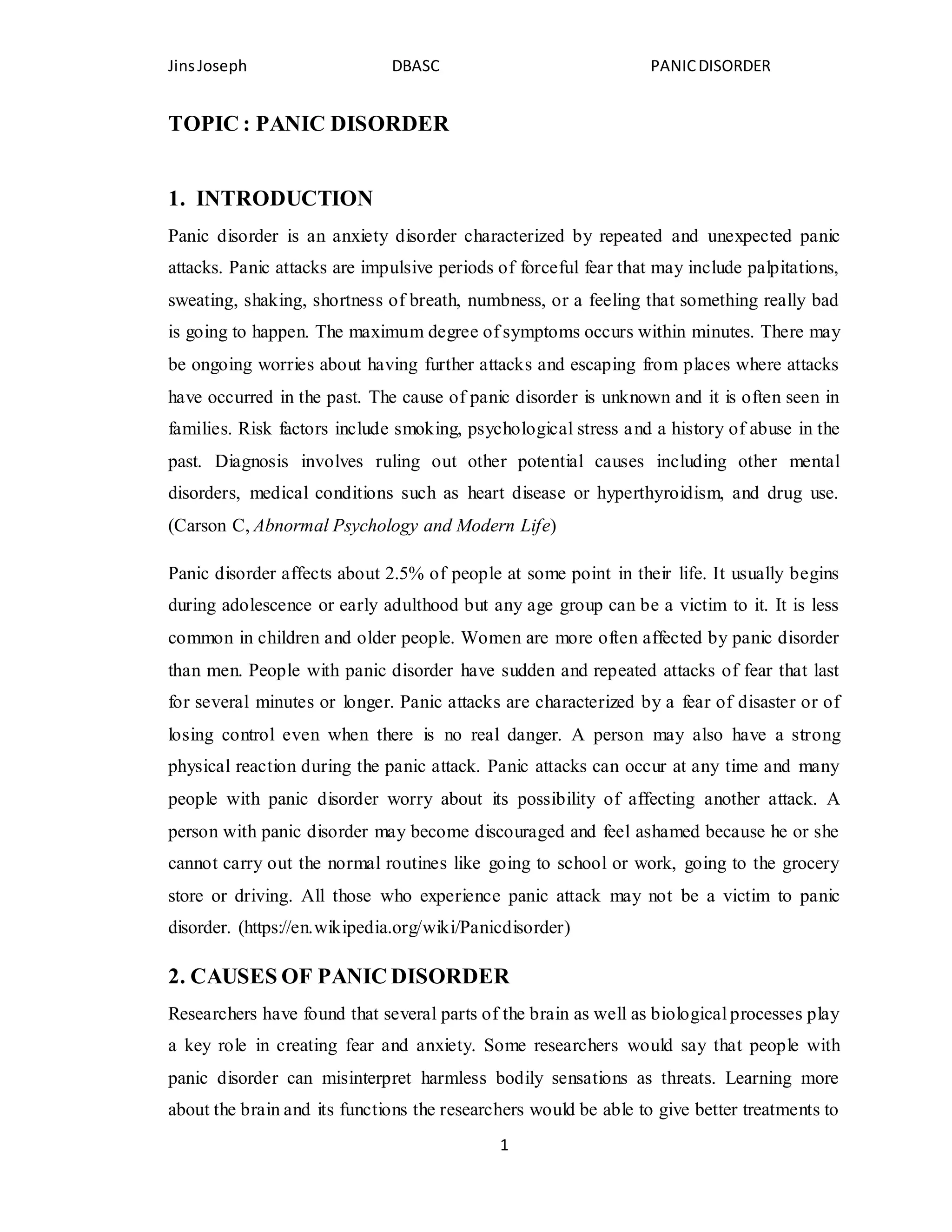 Panic disorder. jins joseph | DOCX