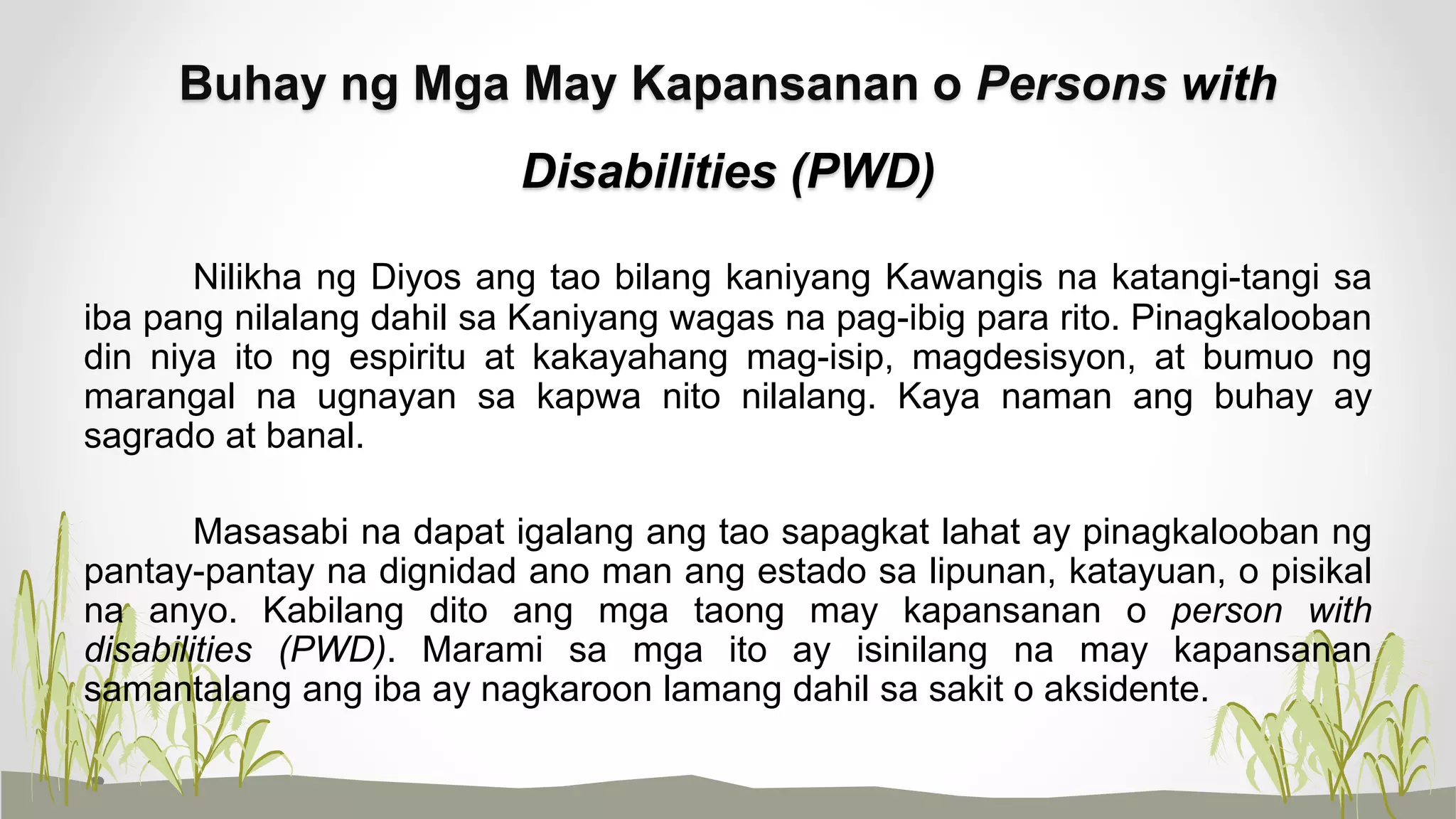 Paninindigan ng tao sa pagmamahal niya sa buhay | PPTX