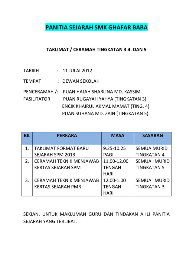 Panitia sejarah smk ghafar baba | DOCX