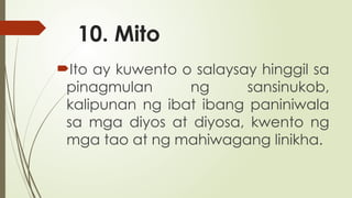 panitikan, kahulugan, mga uri at mga halimbawa | PPTX